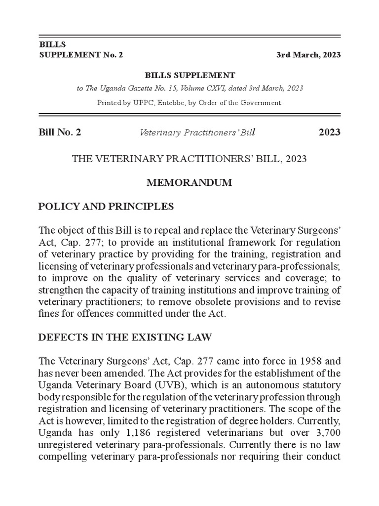 Veterinary Practitioners Bill, 2023 | Download Free PDF | Veterinary ...