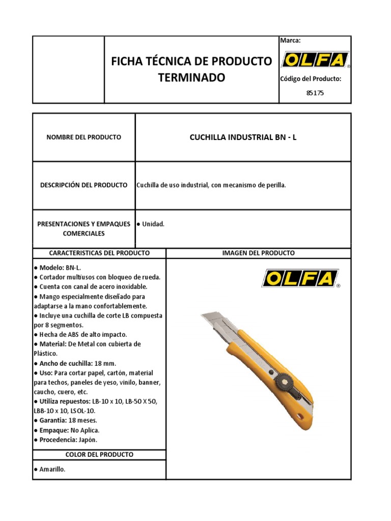 Cuchilla Industrial BN-L: Precisión y Durabilidad | PDF