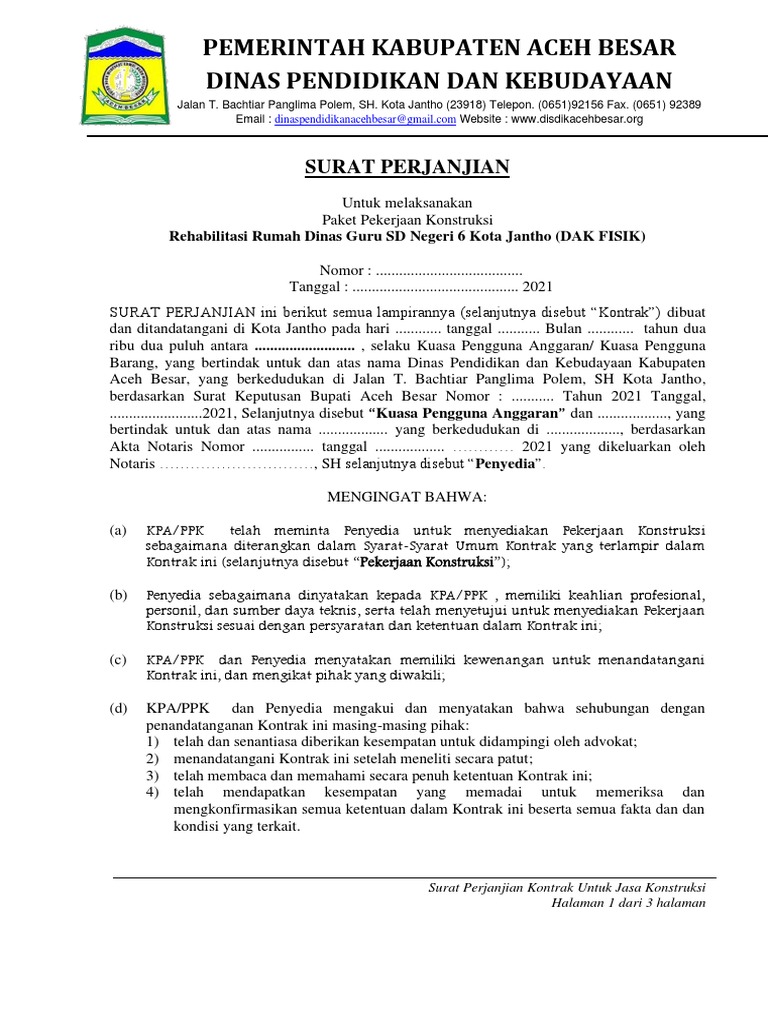 Surat Perjanjian Kontrak Konstruksi | PDF