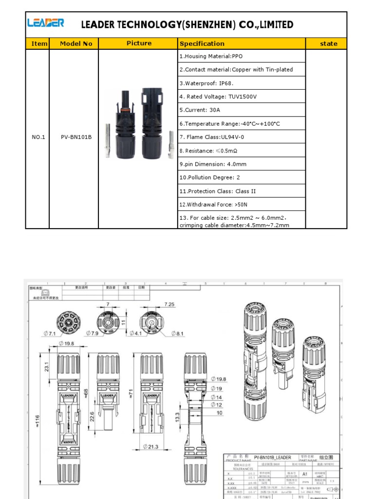 DTS Terminasi MC4 Specification of PV-BN101B | PDF
