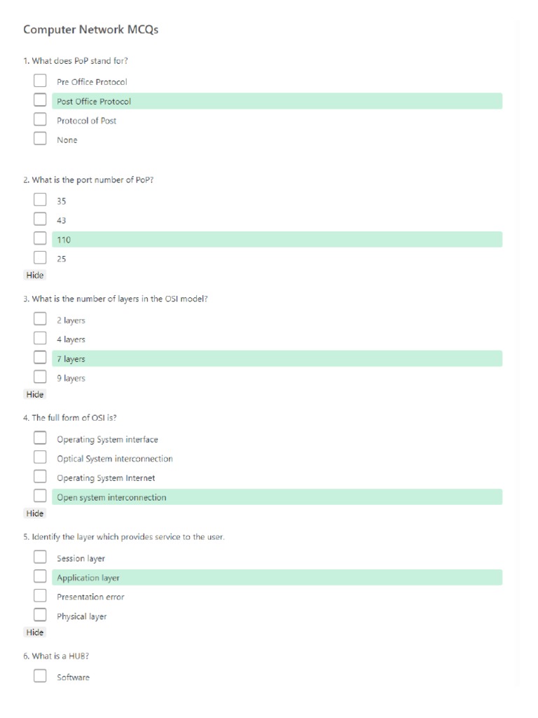 Network MCQ | PDF