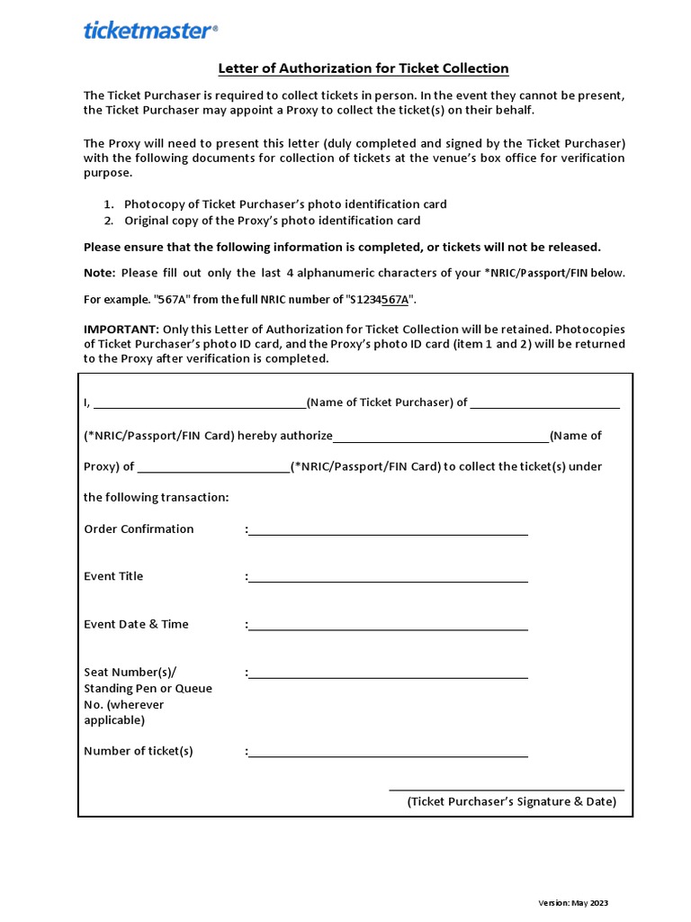 Letter of Authorization For Ticket Collection | PDF