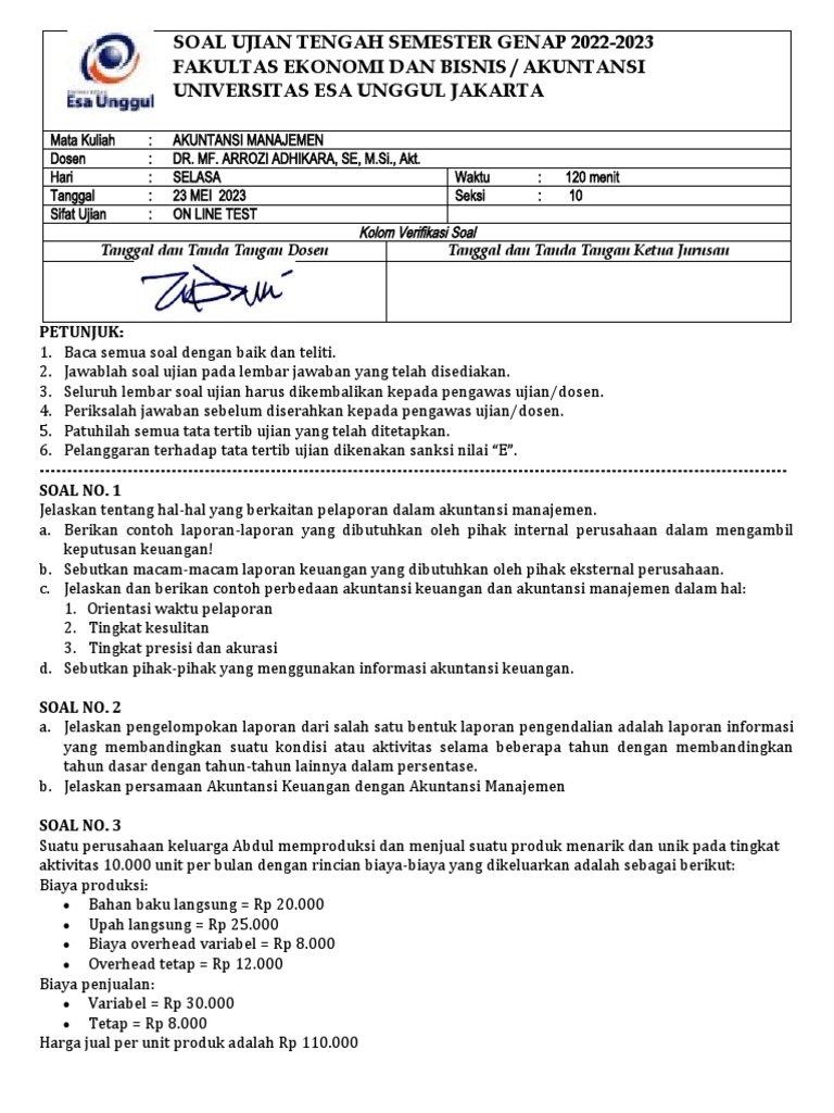 00-Soal Uts Akuntansi Manajemen | PDF