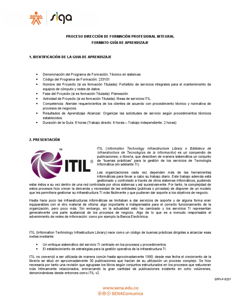 Gfpi-F-019 - Ga-Itil 2. Organizar Las Solicitudes de Servicio New | PDF | Mesa de ayuda | Itil