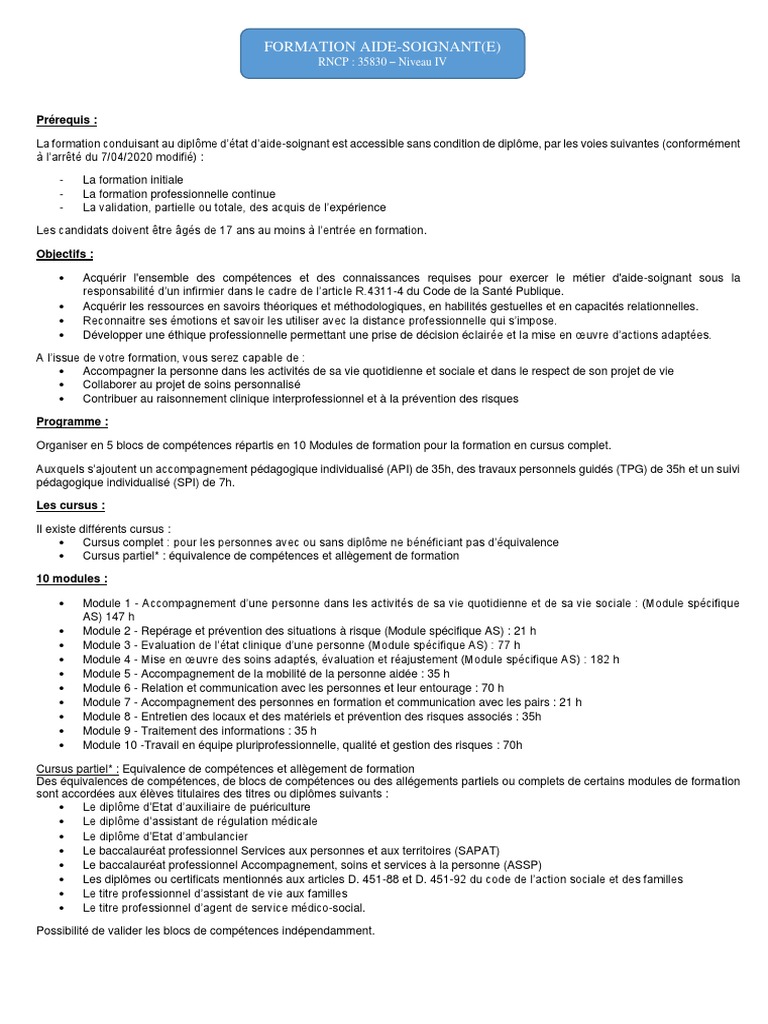 Formation Aide Soignant | PDF