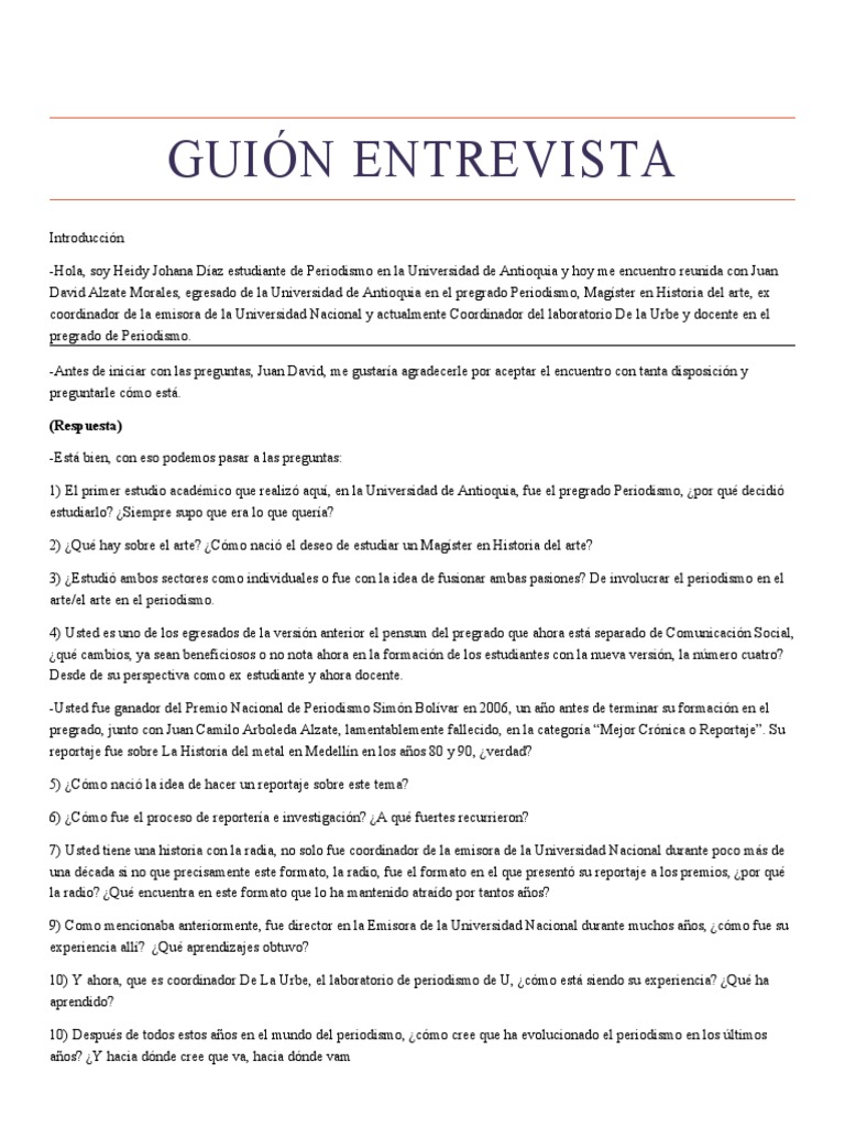 Guión Entrevista | PDF
