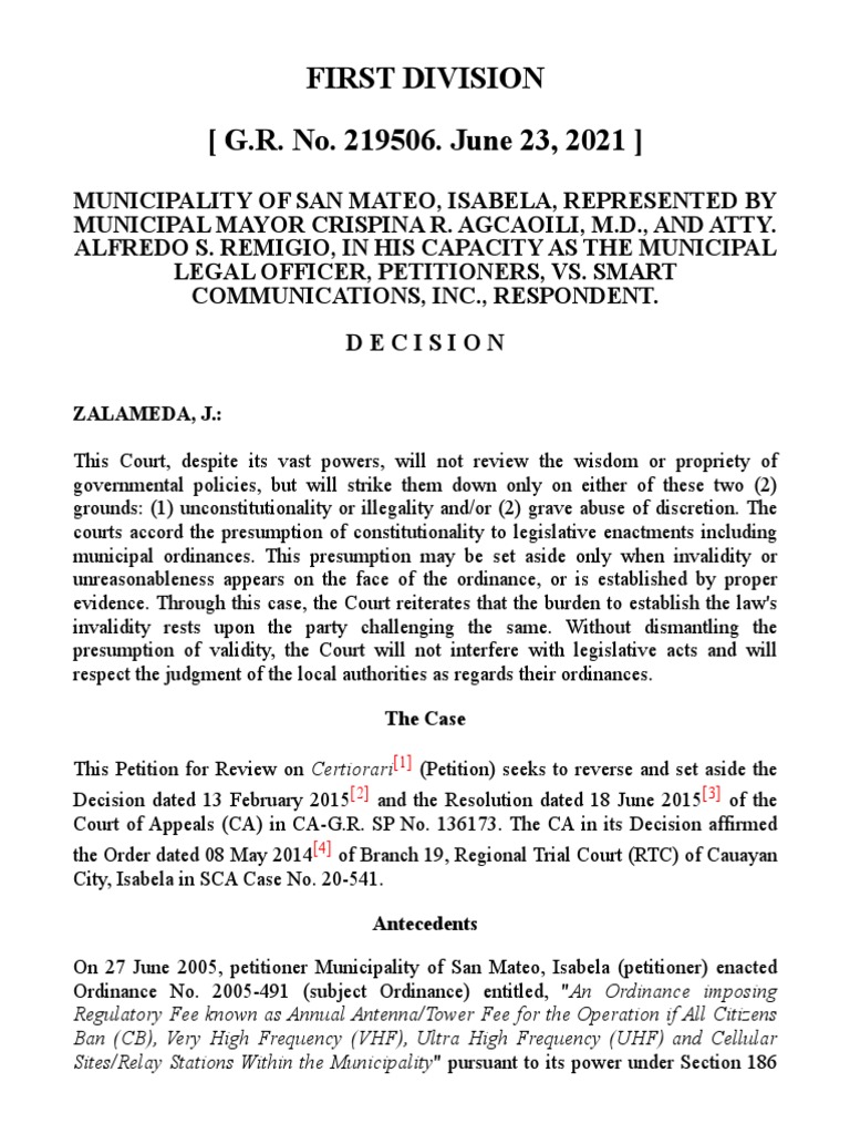 GR 219506 San Mateo Vs SMART | PDF