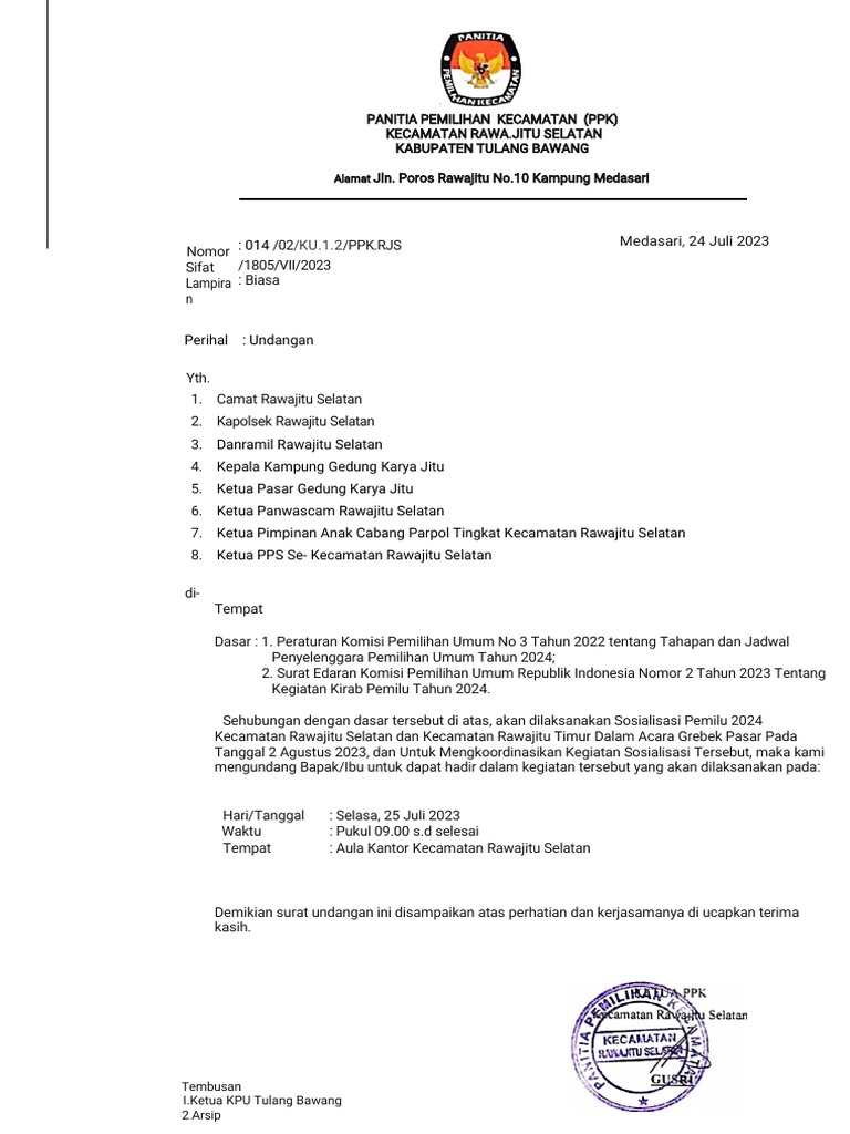 Undangan Sosialisasi Pemilu 2024 RJS&RJT | PDF