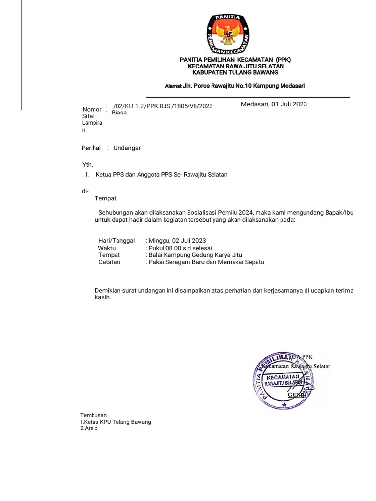 Undangan Sosialisasi Pemilu 2024 | PDF