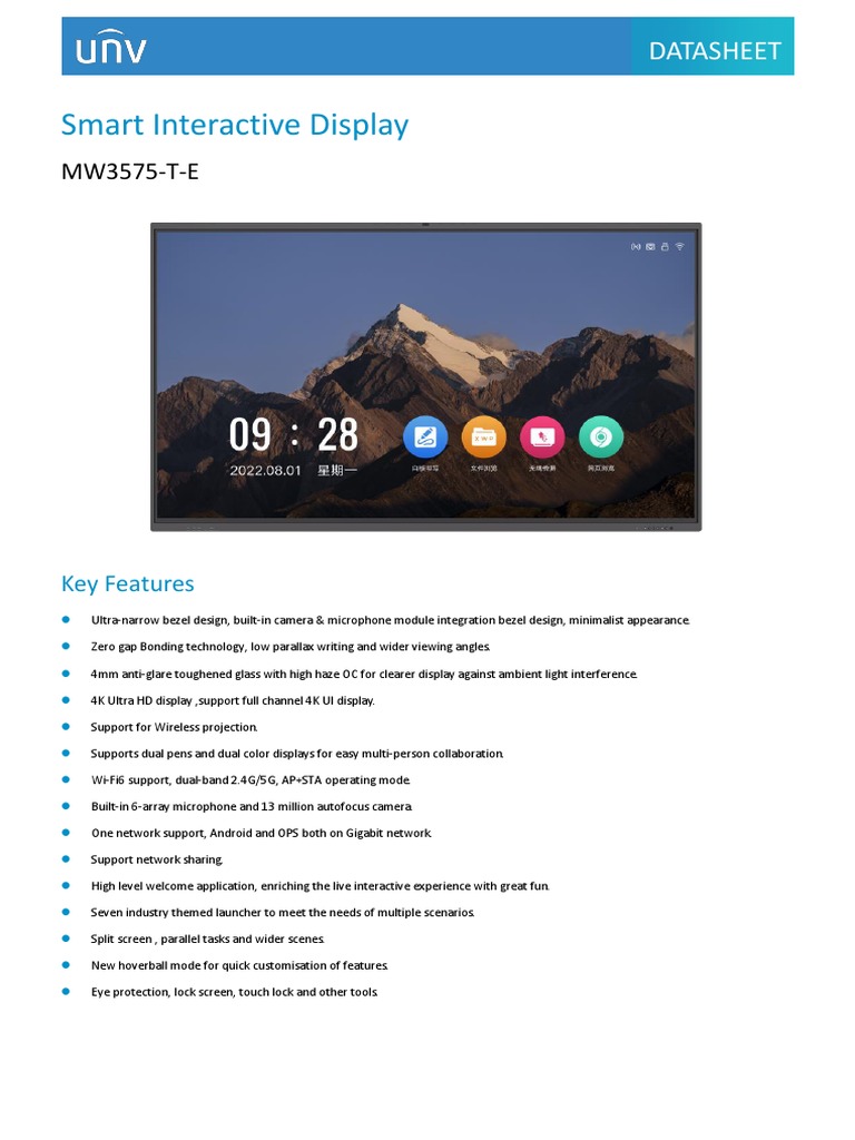 20230515 - 1880718 - UNV 【Datasheet】MW3575-T-E Smart Interactive Display - 970605 - 140445 - 0 | PDF