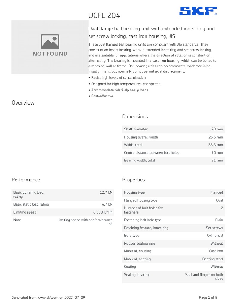 SKF UCFL 204 Specification | PDF