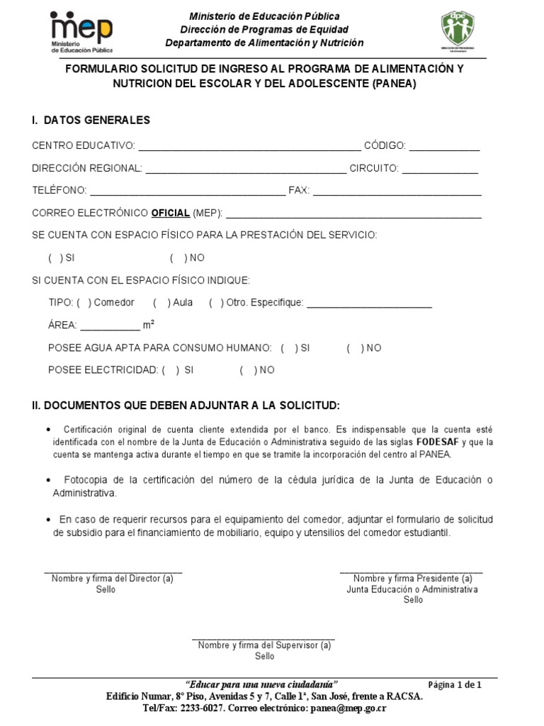 Formulario Ingreso Panea 002 | PDF