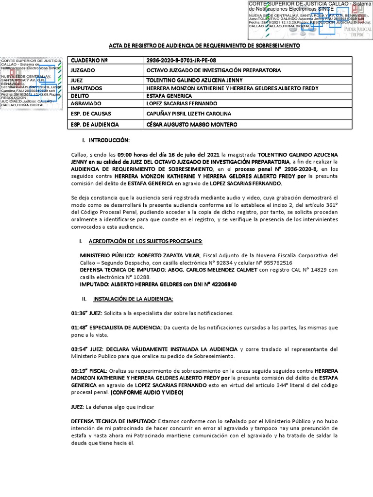 Acta | PDF | Procedimiento Criminal | Derecho penal