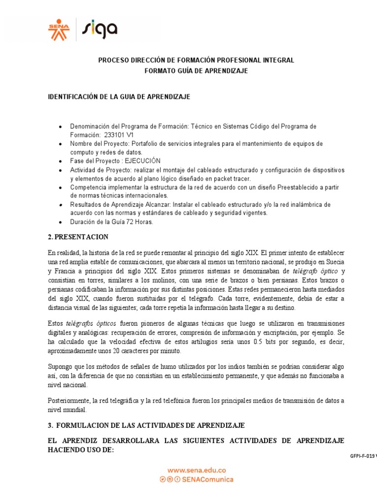 Gfpi-F-019 - Guia - de - Aprendizaje Redes 2020 | PDF | Red de computadoras | Inalámbrico