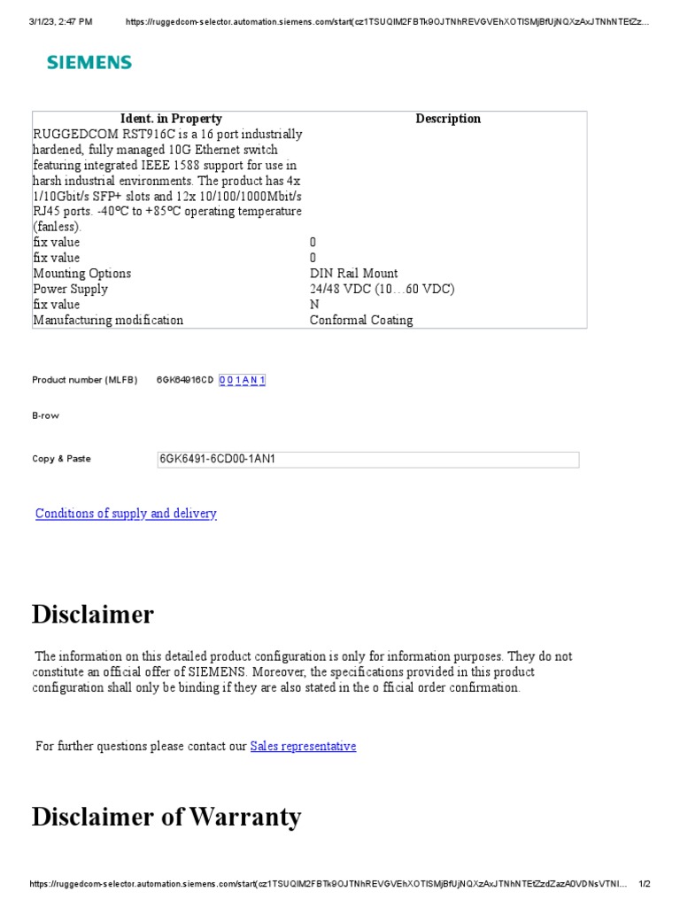 Certificado Conformal Coating (Siemens - Ref RUGGEDCOM RST916C) | PDF