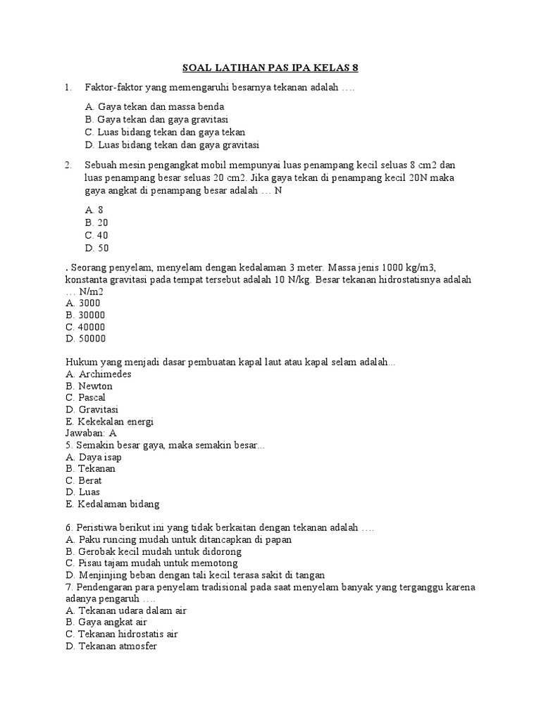 Soal Latihan Pas Ipa Kelas 8 | PDF
