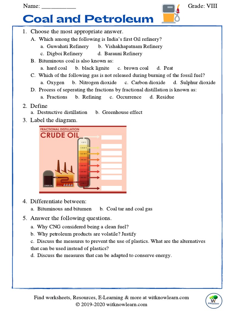 Coal and Petroleum Class 8 Worksheet 0 2021 22 02 071934 | PDF