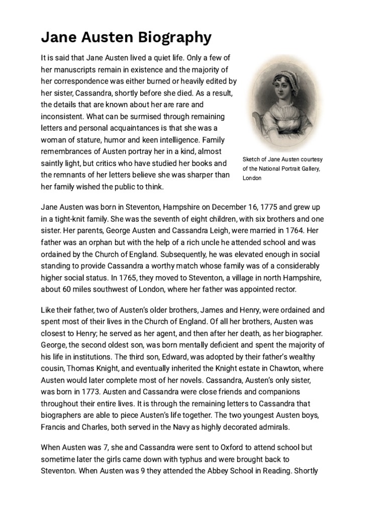 Jane Austen Biography - Chicago Public Library | PDF
