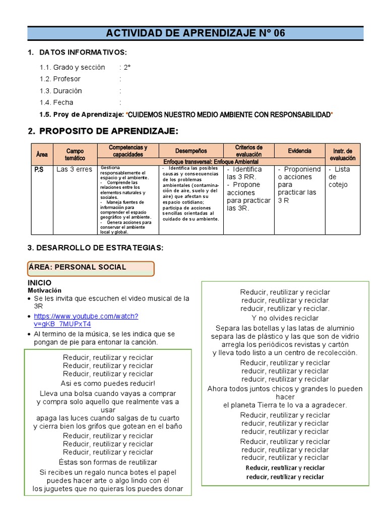 Sesion de Aprendizaje Ps 2 Las 3 RRR | PDF | Residuos | Reciclaje