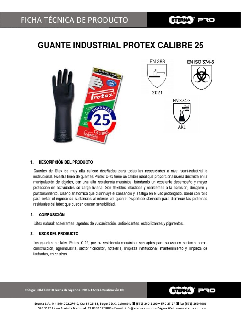 Ficha Tecnica - GUANTE-LATEX-PROTEX-C-25 | PDF | Química | Ciencias fisicas