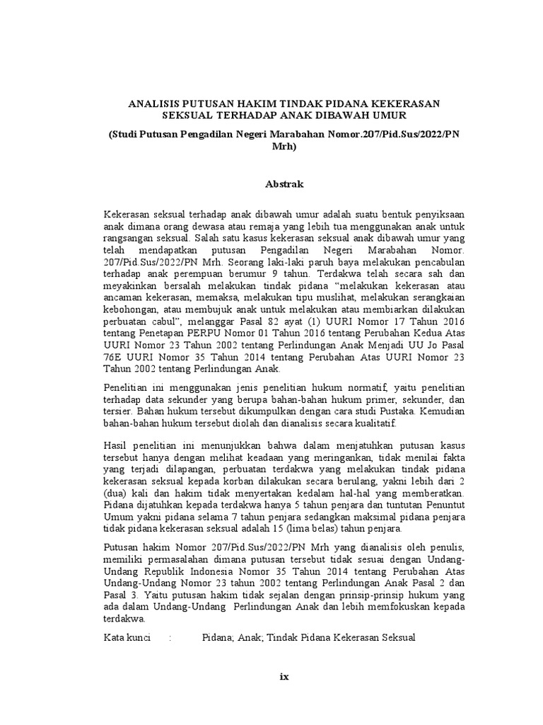 Analisis Putusan Hakim Tindak Pidana Kekerasan Seksual Terhadap Anak Dibawah Umur | PDF