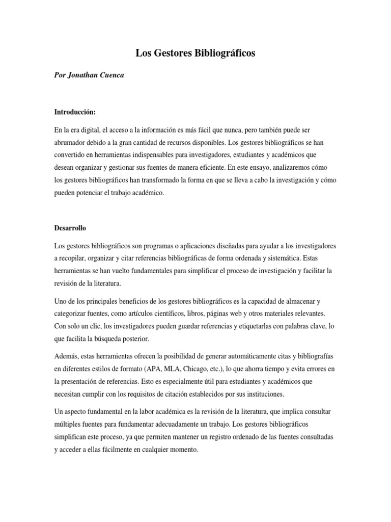 Los Gestores Bibliográficos - Jonathan Cuenca | PDF | Ciencias de la ...