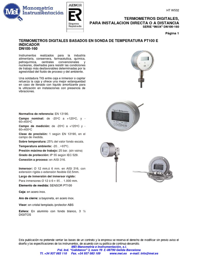 Ficha Tecnica Termometro Digital HT w532 | PDF | Ciencias fisicas ...