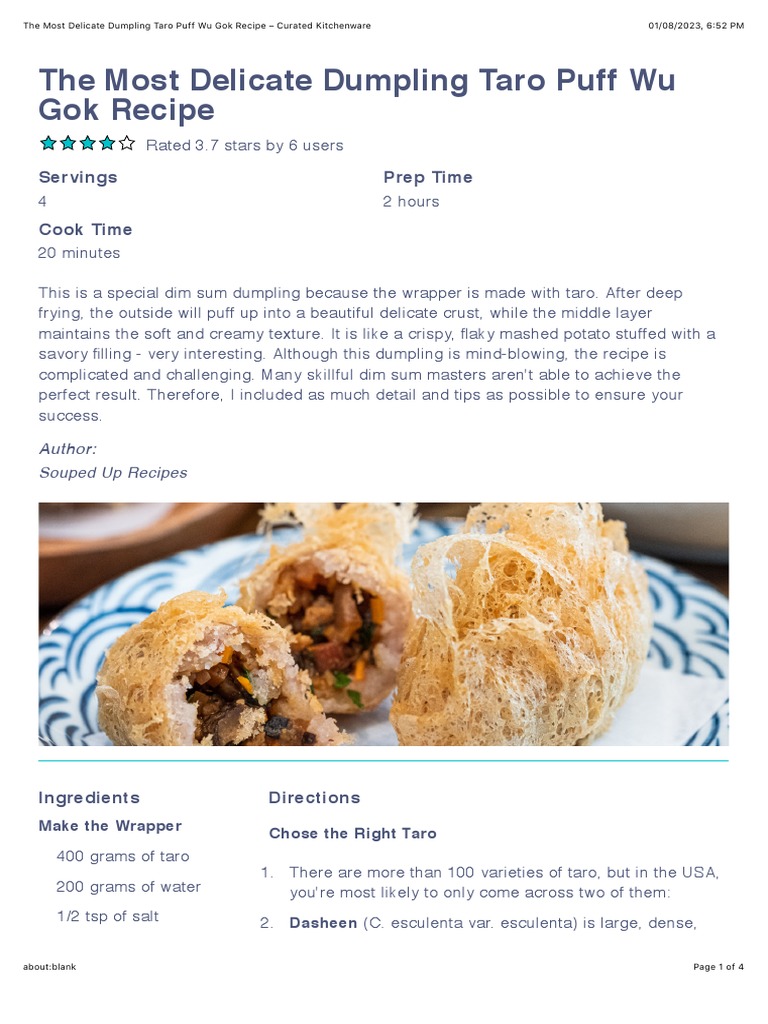 The Most Delicate Dumpling Taro Puff Wu Gok Recipe - Curated Kitchenware | PDF | Dumpling | Food ...