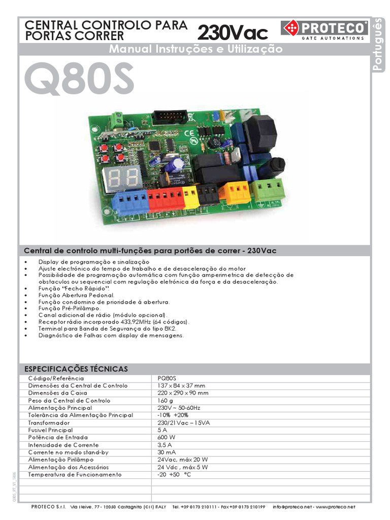 Manual Central Q80S Proteco | PDF