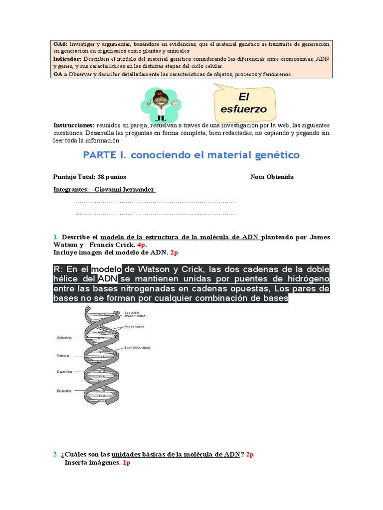 GIOVANNI ALEXIS HERNANDEZ MUNOZ - Guia 1. OA6 Investigación ADN 2023 2 | PDF