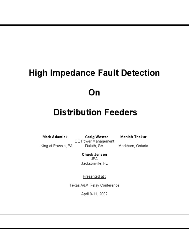HiZ Fault Detection On Distribution Feeder - R3 - TexasA&M | PDF