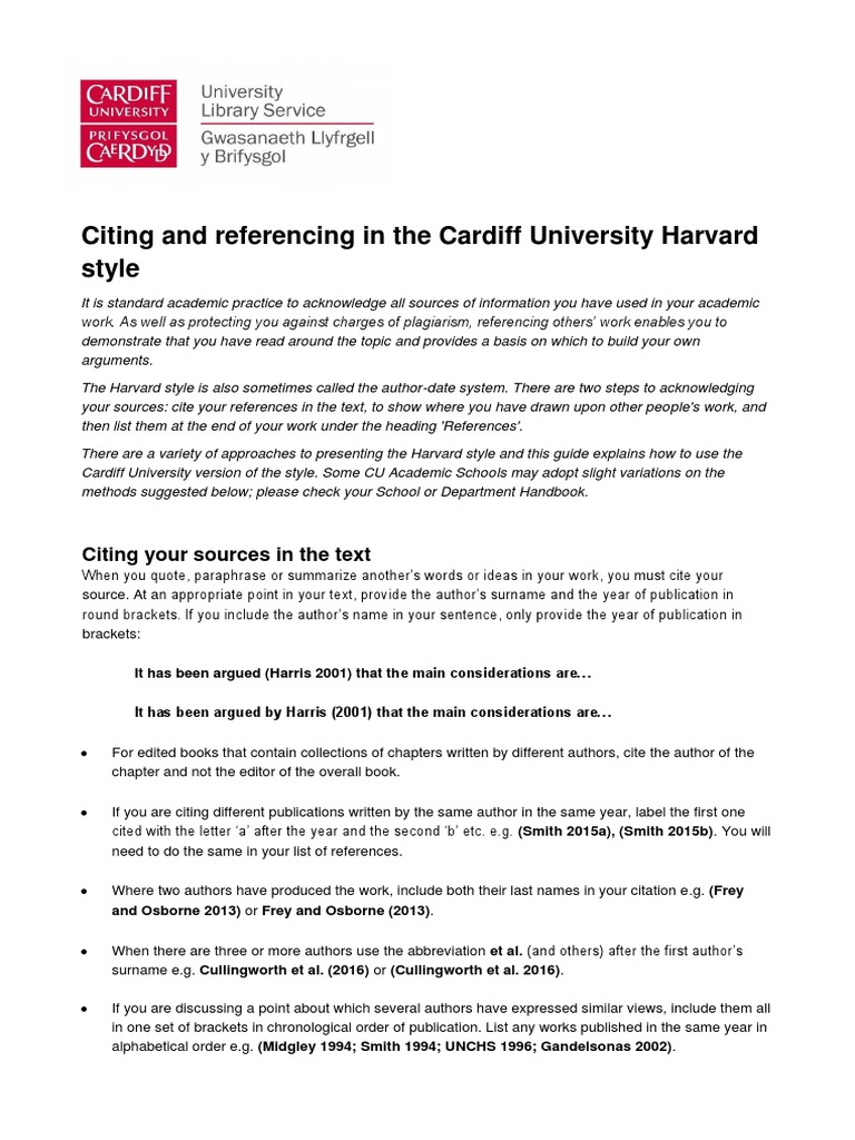 Cardiff University Harvard Referencing Guide | PDF | Citation | Written ...