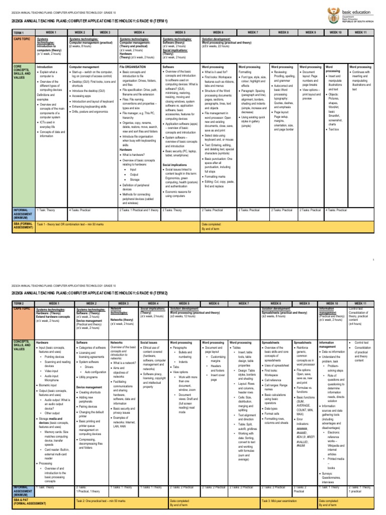 Grade 10 Computer Tech Plans | PDF