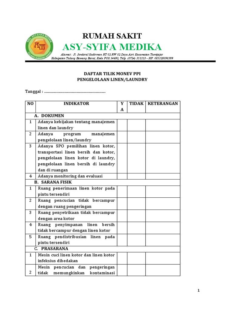 FORM SUPERVISI PPI DI LOUNDRY Rs Asyfa Medika | PDF