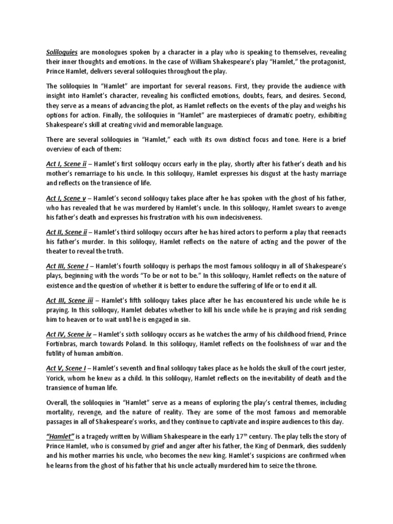 Hamlet's Soliloquies | PDF | Hamlet | Plays Based On European Myths And ...