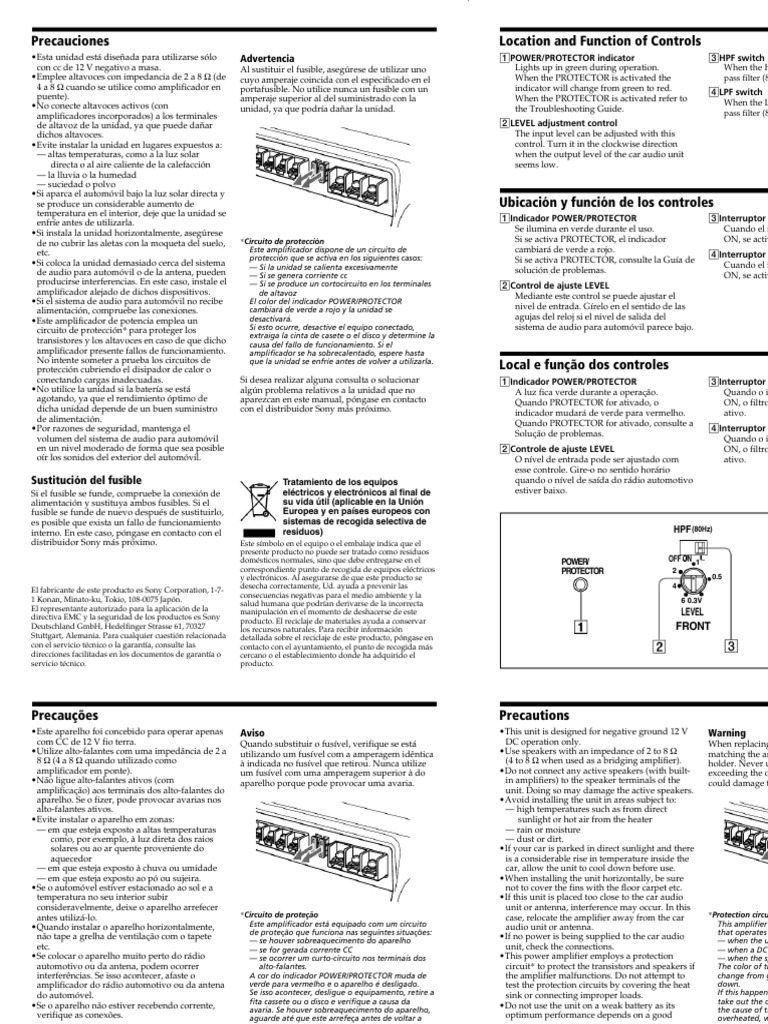 Manual de Usuario Sony XM-ZR604 (Español - 2 Páginas) | PDF