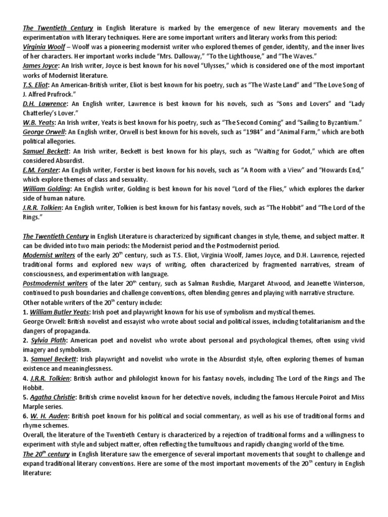 20th Century Literature Age | PDF