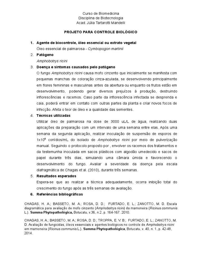 (BIOTECNOLOGIA) Projeto - Controle Biológico | PDF