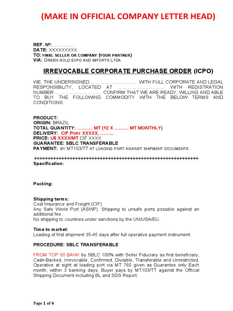 Icpo Model | Download Free PDF | Letter Of Credit | Business