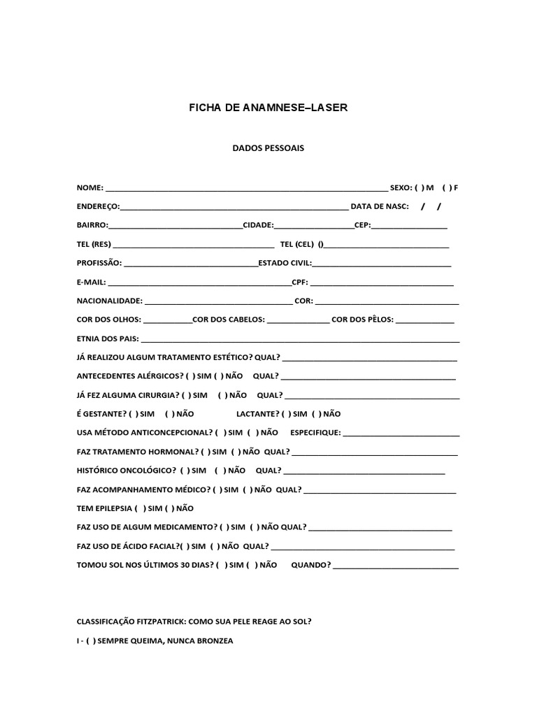Ficha de Anamnese Laser | PDF