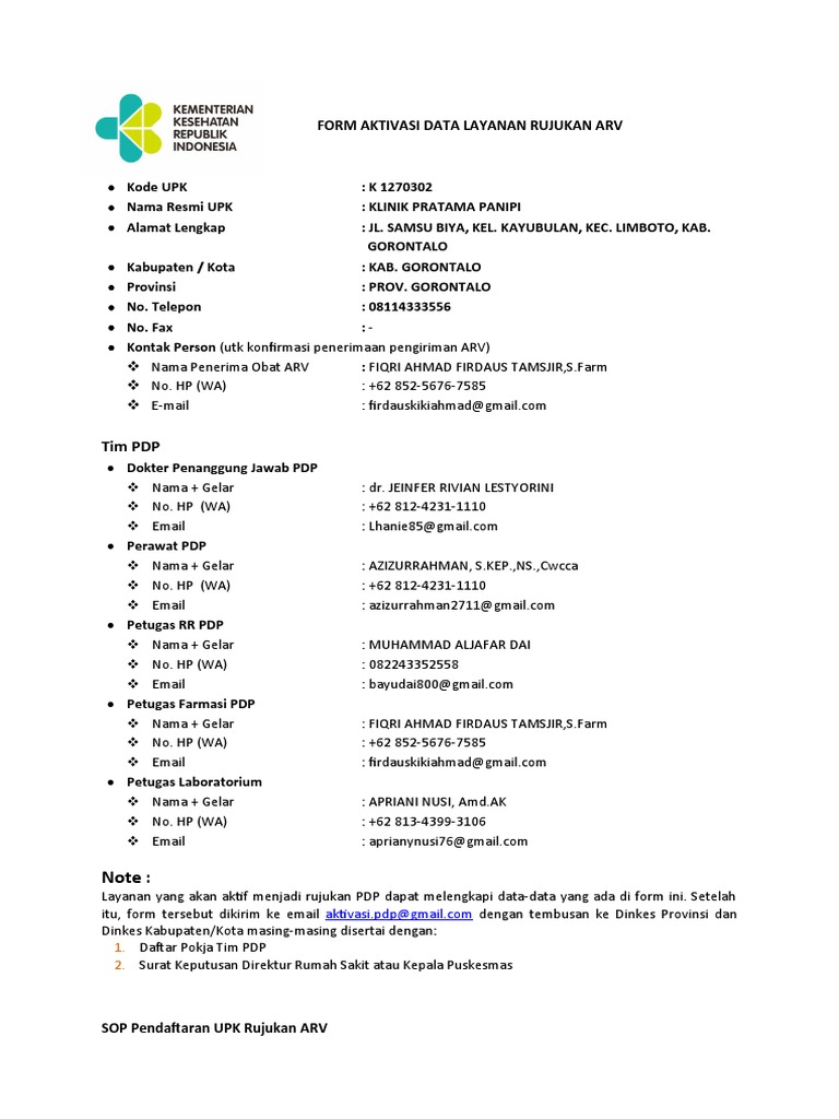 KLINIK PRATAMA PANIPI From A Pengaktifan RS Rujukan PDP | PDF