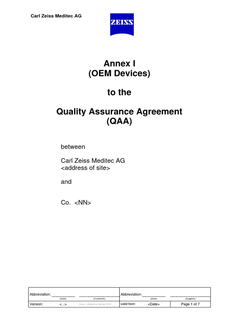 Quality Assurance Agreement for OEM Devices | PDF | Verification And ...
