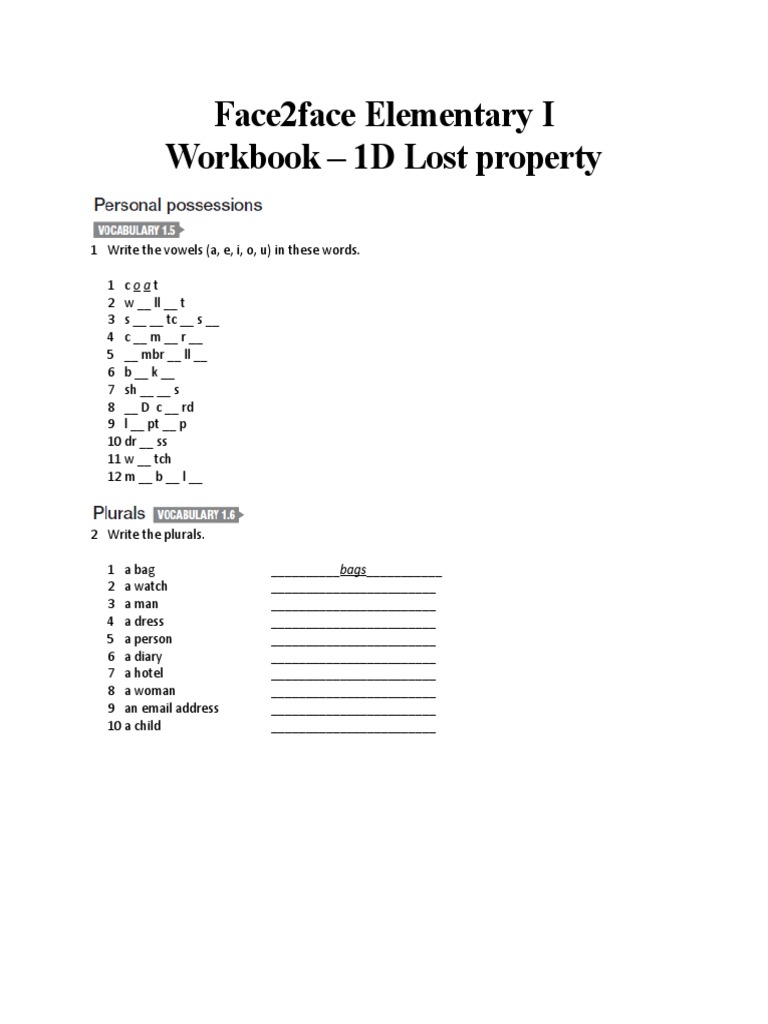 04.face2face Elementary I - Workbook - 1D Lost Property | PDF