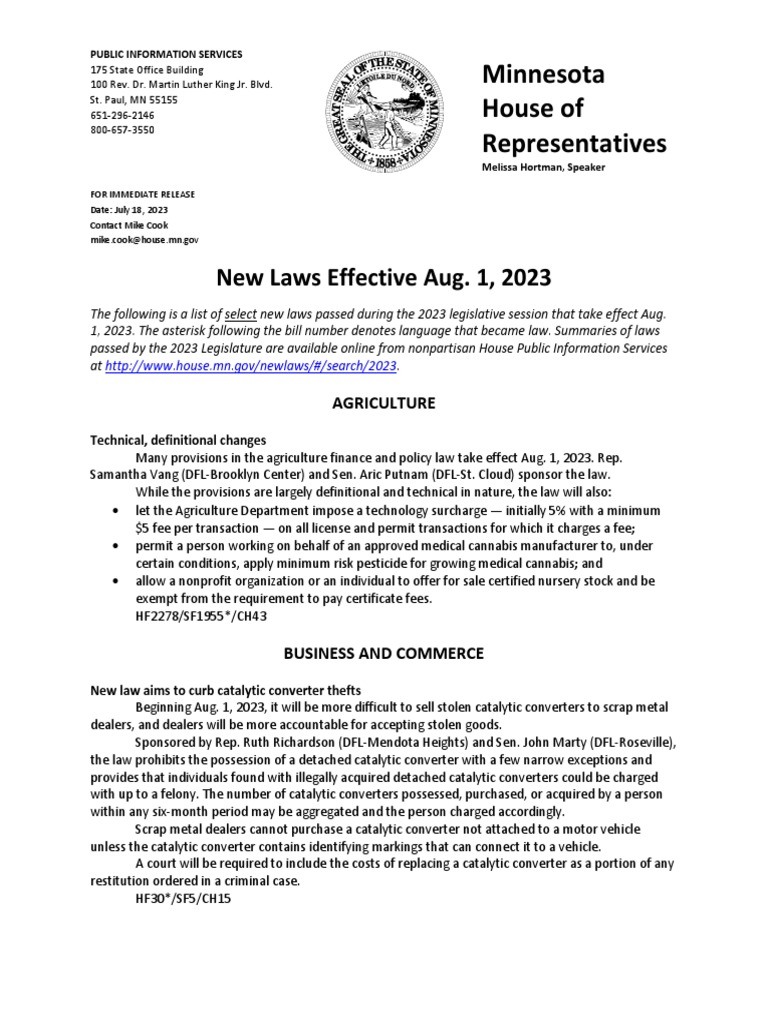 New Minnesota Laws | PDF