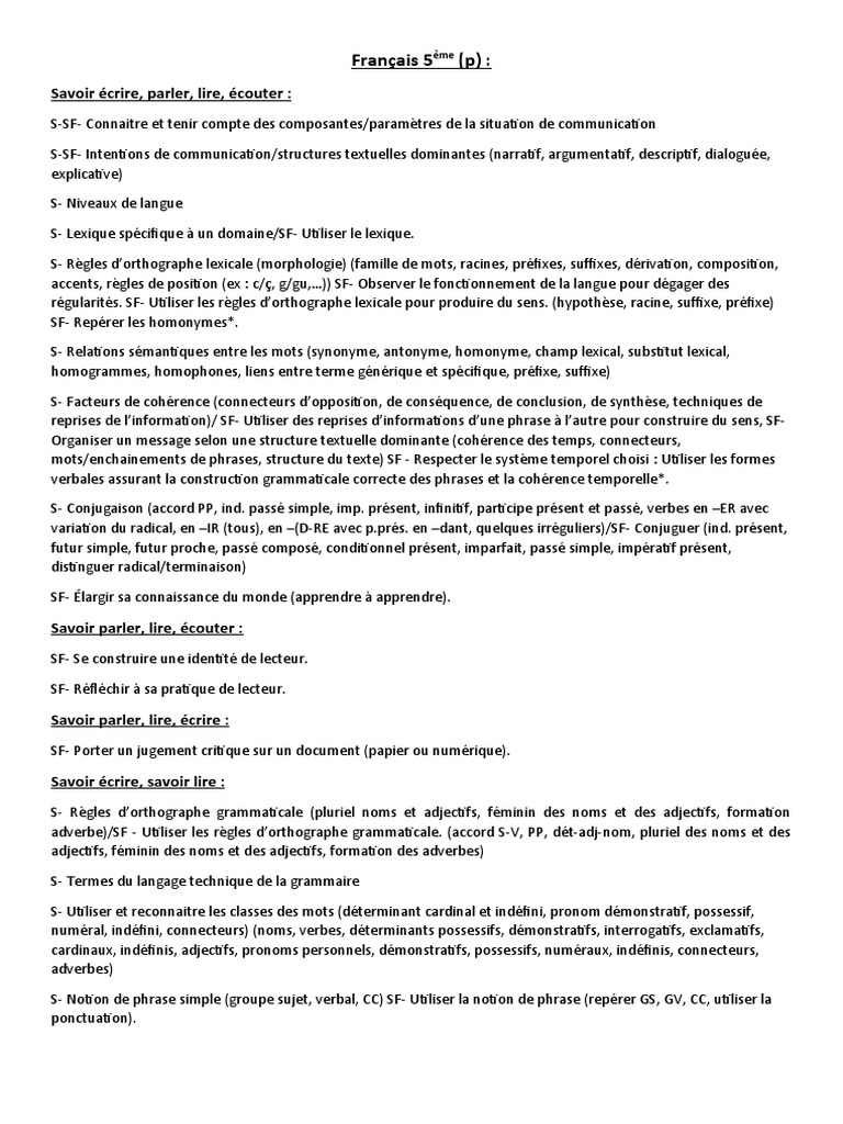 Plan Matière 5ème | PDF