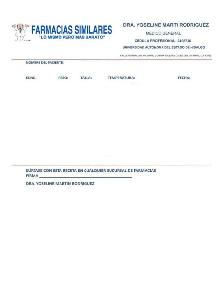 Certificado Medico Farmacias Similares | PDF