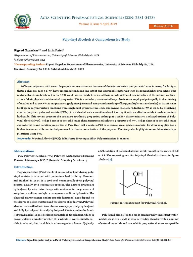 Polyvinyl Alcohol A Comprehensive Study | PDF