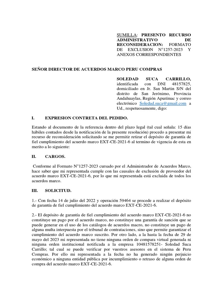 Solicito Recurso de Reconsideracion | PDF