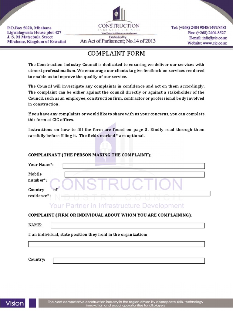 Contractors Complaints Form | PDF
