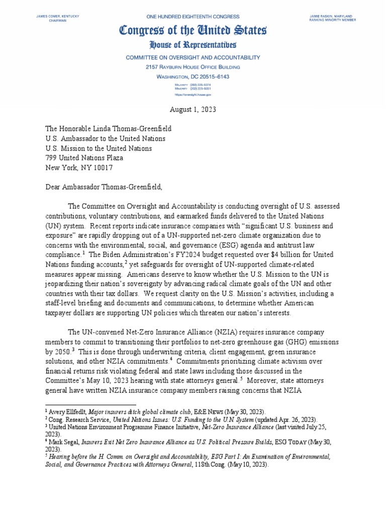 Letter To US Mission To UN On NZIA | PDF